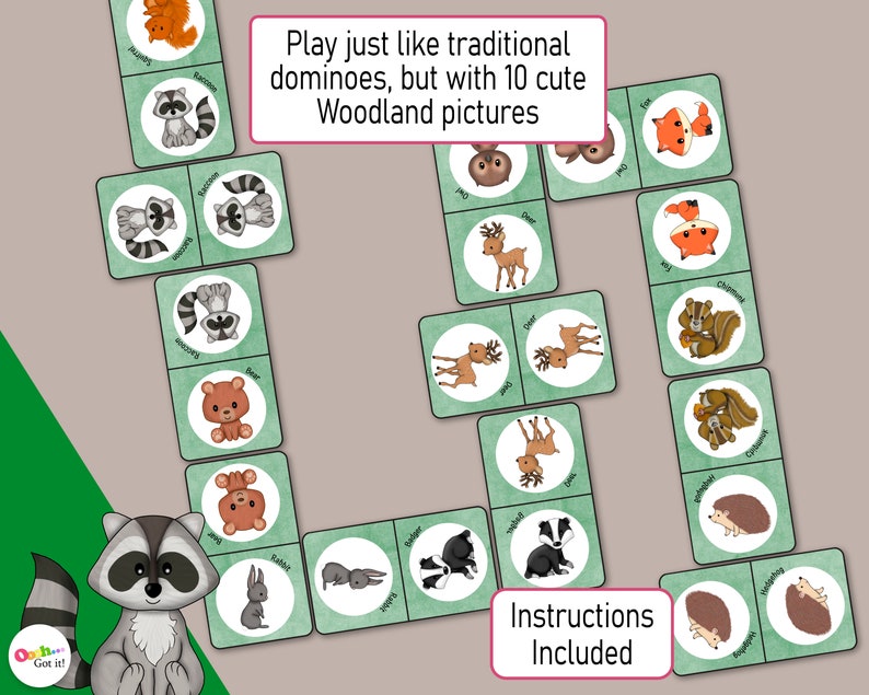 Woodland Animals Dominoes, a Printable Autumn Tile Game for Kids, a ...