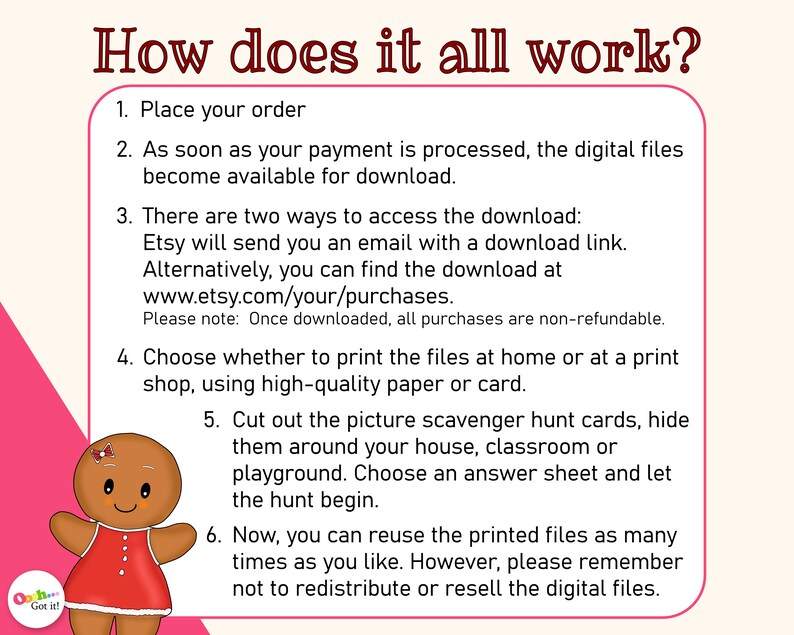 Gingerbread Picture Scavenger Hunt, a Printable Baking Party Game for ...