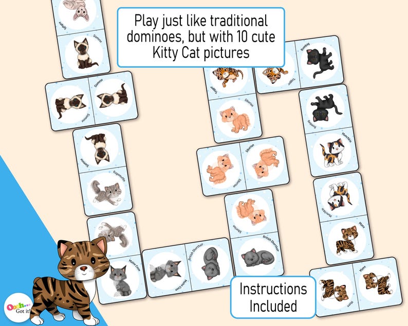 Cat Dominoes, a Printable Kitten Picture Matching Activity for Kids ...