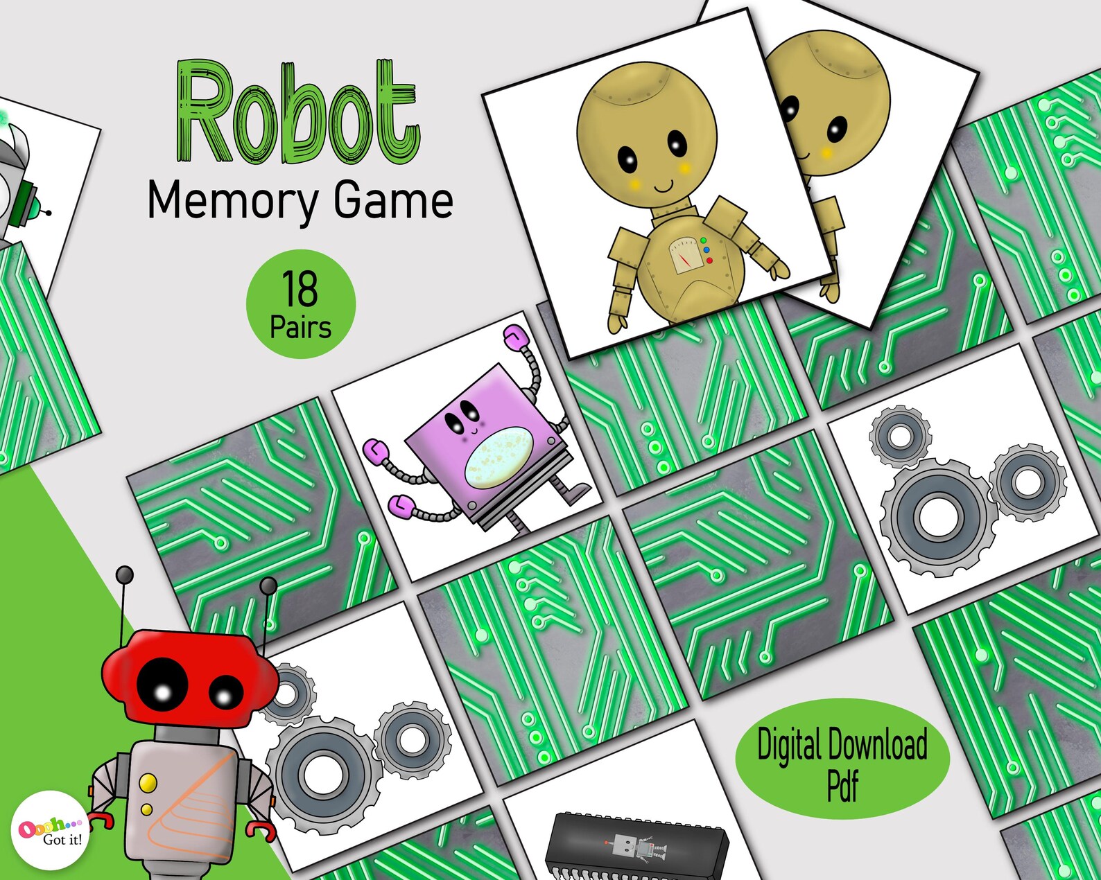 Robot Memory Cards, a Printable Robotic Picture Matching, a Toddler ...