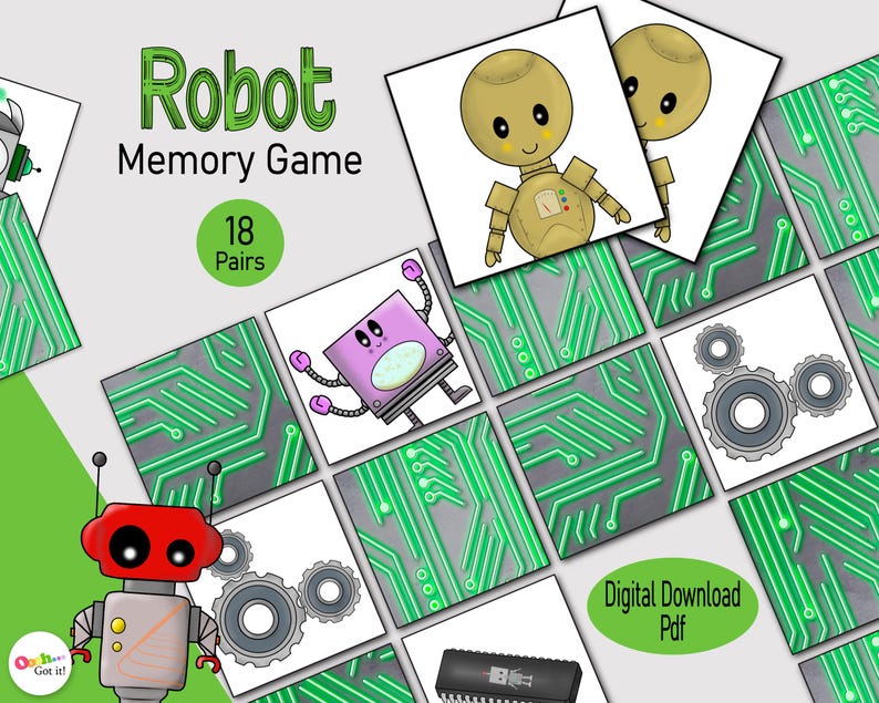 Robot Memory Cards, a Printable Robotic Picture Matching, a Toddler ...