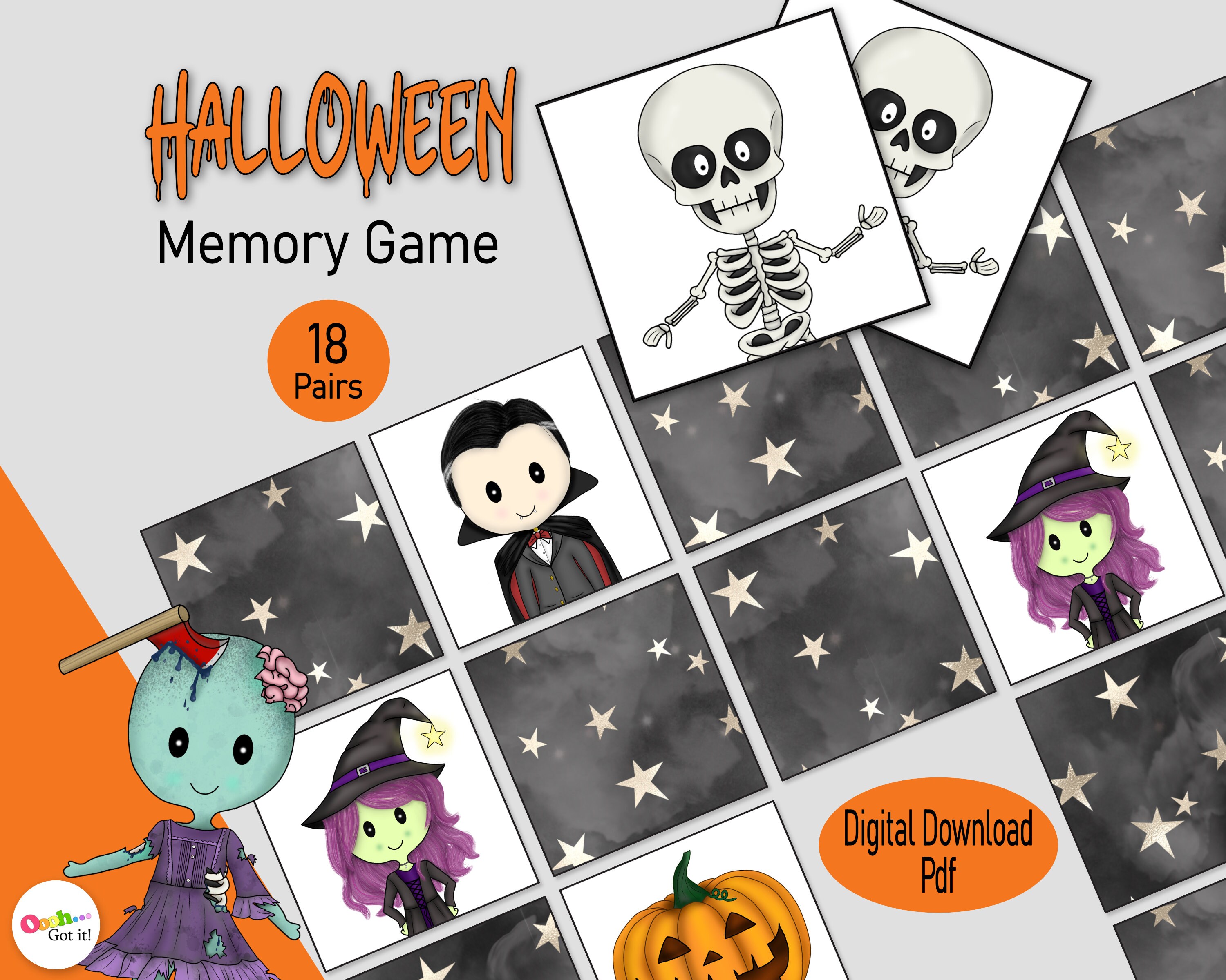 Halloween Memory Cards, a Printable Picture-matching Game for Toddlers ...