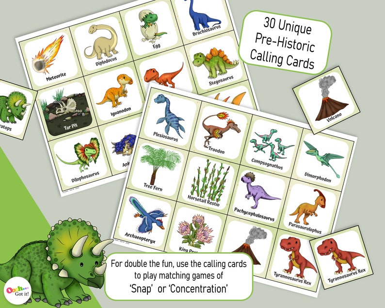 Dinosaur Bingo, Printable Jurassic 2nd Birthday Party Game, a T-rex ...