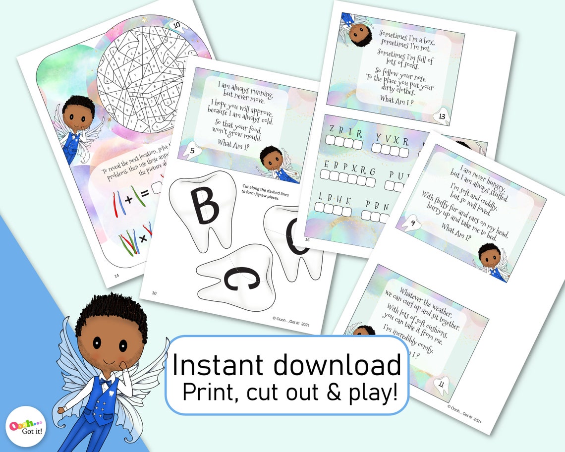 Tooth Fairy Treasure Hunt for Kids, Printable Scavenger Hunt Clues ...