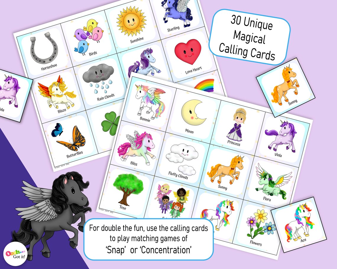 Unicorn Bingo, a Cute Printable Kawaii Unicorn Party Game, 30 Bingo ...