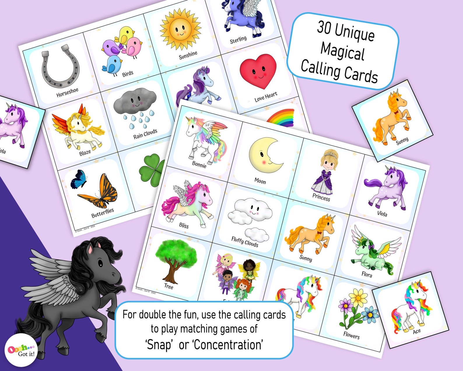 Unicorn Bingo, a Cute Printable Kawaii Unicorn Party Game, 30 Bingo ...