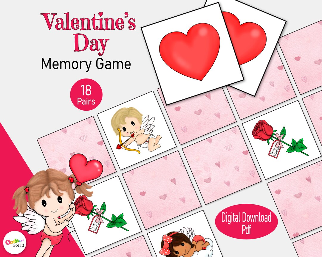 Valentine's Day Memory Game, a Printable Picture Matching Game for ...