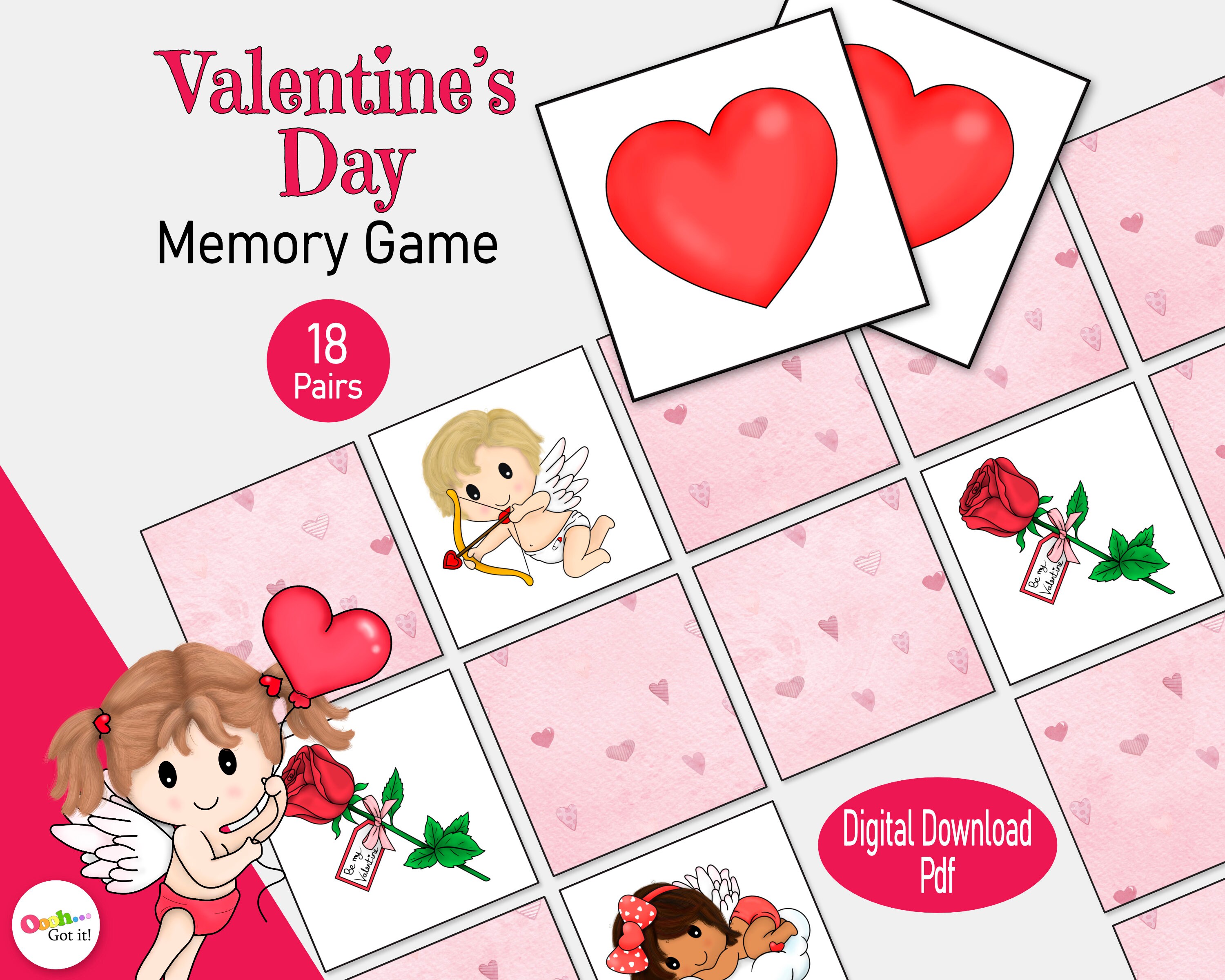 Valentine's Day Memory Game a Printable Picture Matching - Etsy