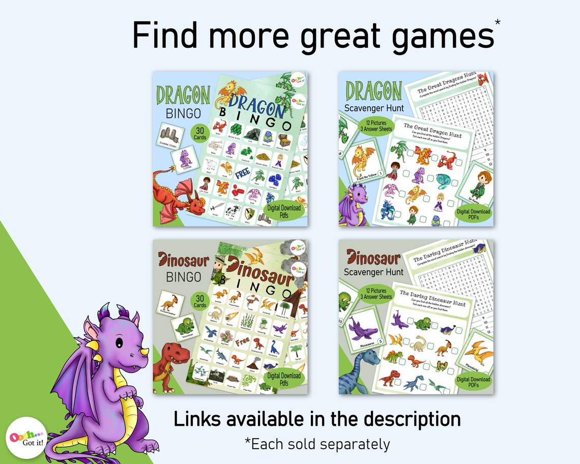 Dragon Memory Card Game, a Printable Fantasy Dragons & Knights Picture ...