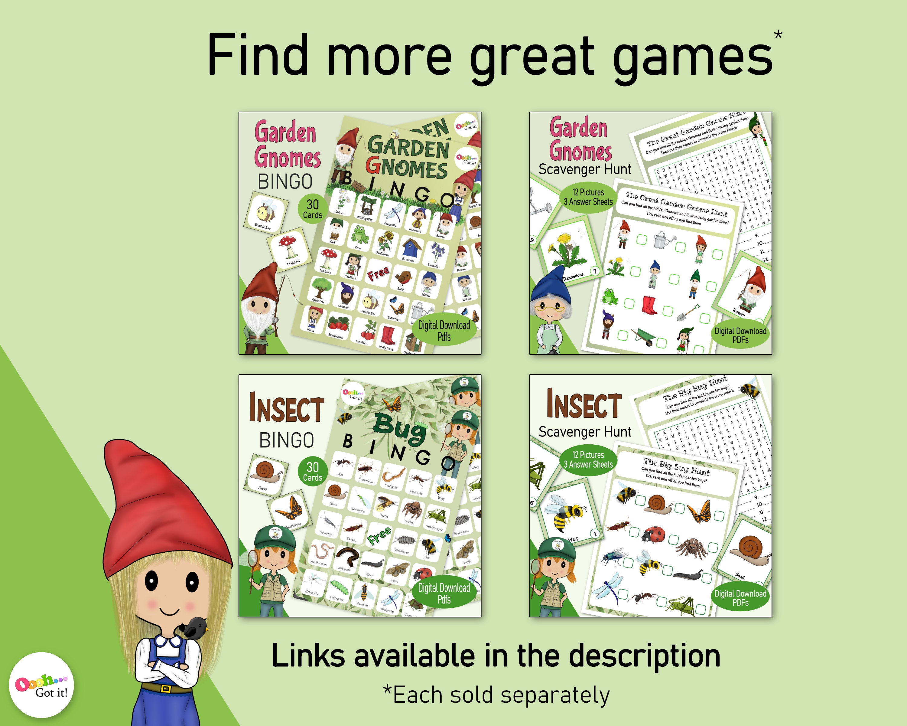Garden Gnome Memory Card Game Printable Summer Activity for - Etsy