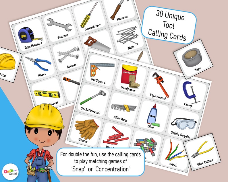Toolbox Bingo, a Printable Construction Party Game, 30 Bingo Cards for ...
