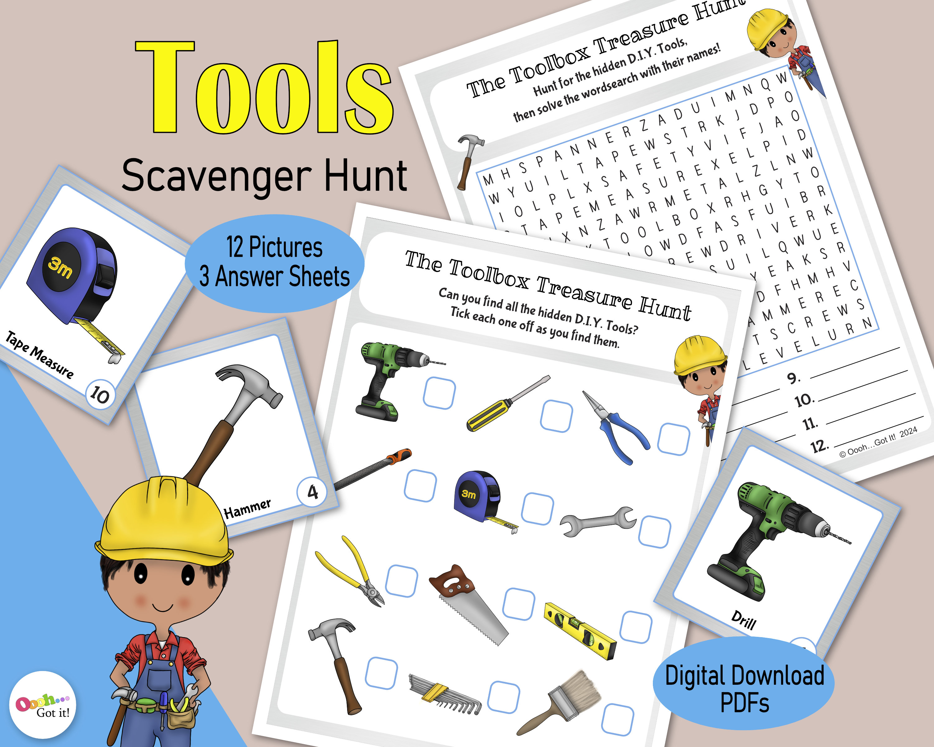 Toolbox Scavenger Hunt, a Printable DIY Picture Game, for a ...