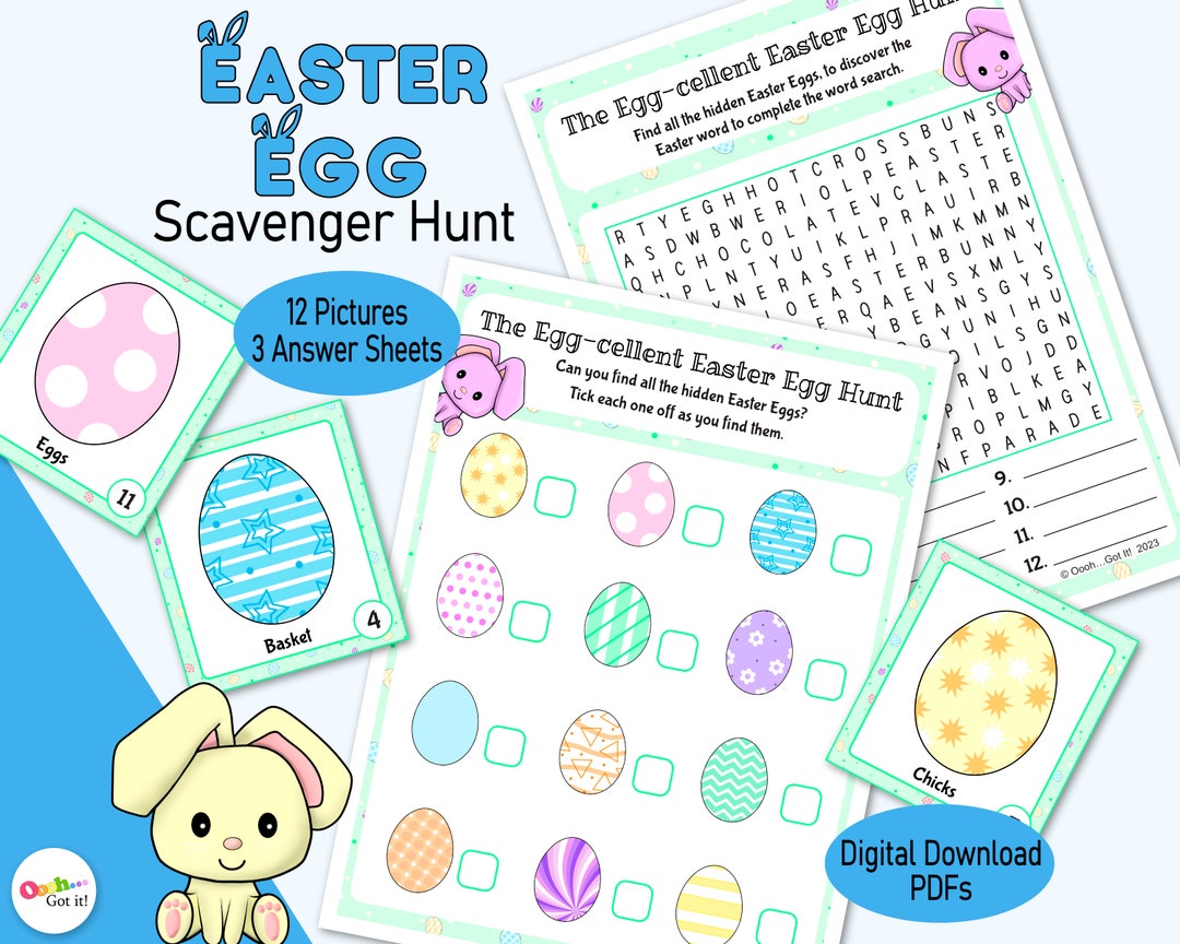 Easter Egg Scavenger Hunt, Printable Spring Picture Matching Game for ...