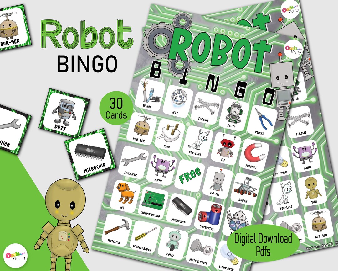 Robot Bingo Cards, a Printable Boys Birthday Party Game, a Instant ...