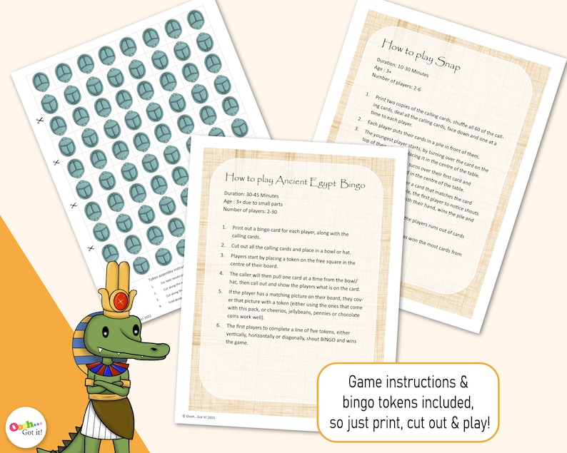 Ancient Egyptian Bingo Cards, a Printable Mummy Party Game, Kids ...