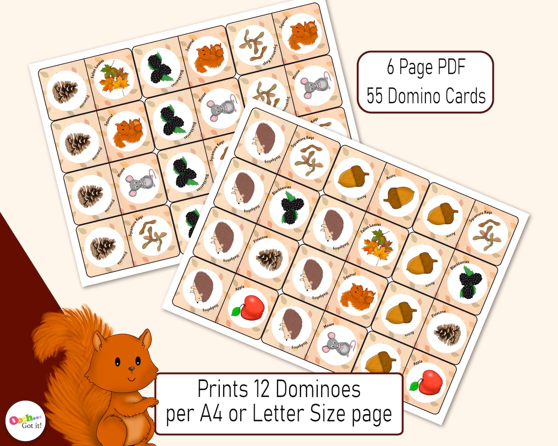 Fall Dominoes, a Printable Autumn Kids Activity, a Picture Matching ...
