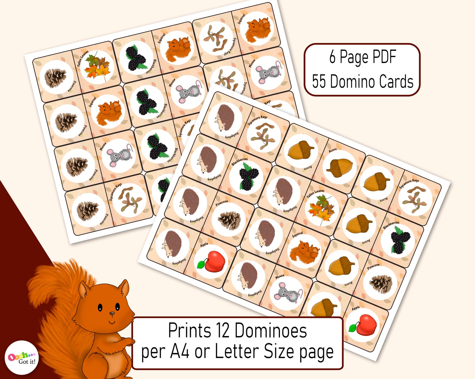 Fall Dominoes, a Printable Autumn Kids Activity, a Picture Matching ...