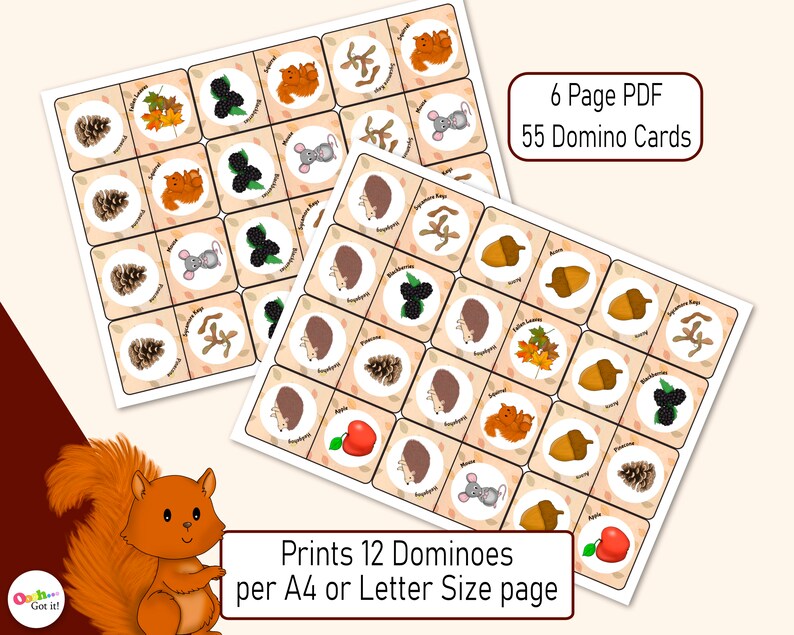 Fall Dominoes, a Printable Autumn Kids Activity, a Picture Matching ...