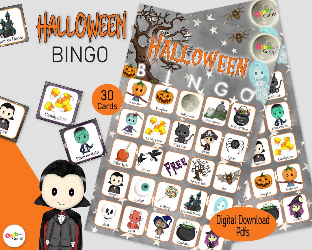 Halloween Bingo – Printable Party Fun With 30 Cards for Kids, a Spooky ...
