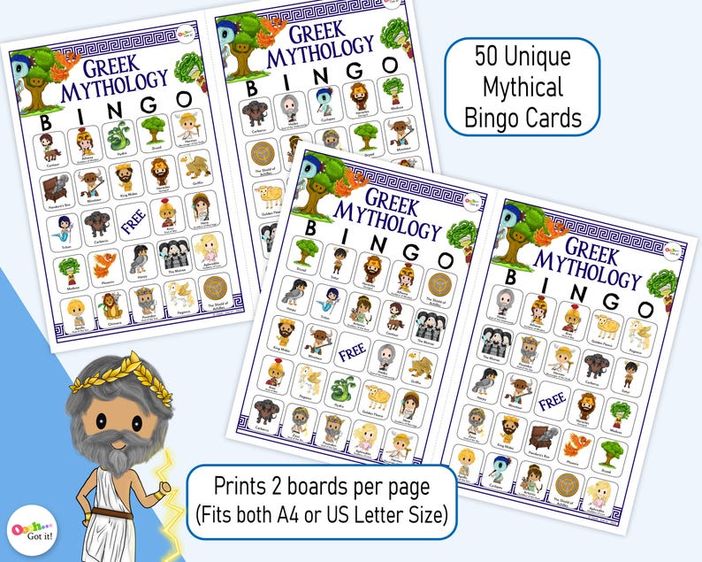 Greek Mythology Bingo for Kids – Printable Ancient Greece History Game ...