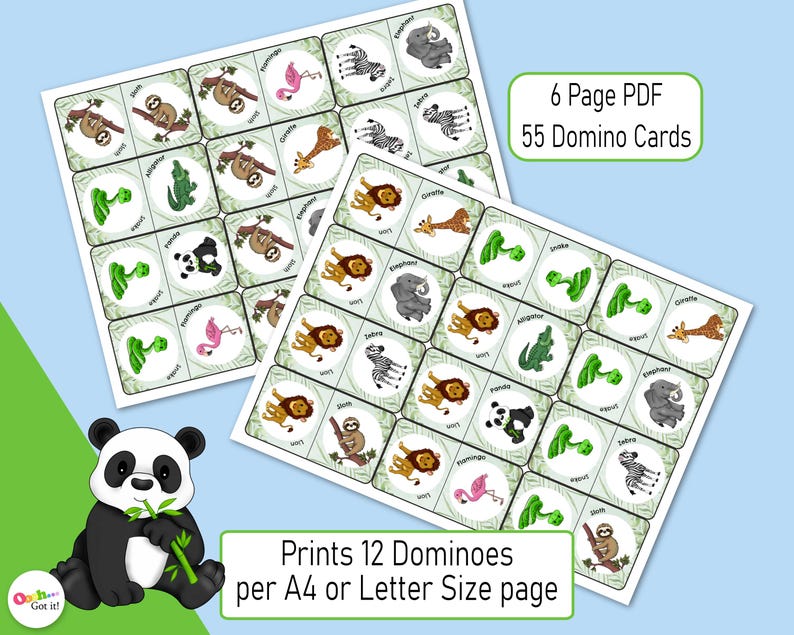 Zoo Dominoes - A Fun Printable Wild Jungle Animal Matching Game for ...