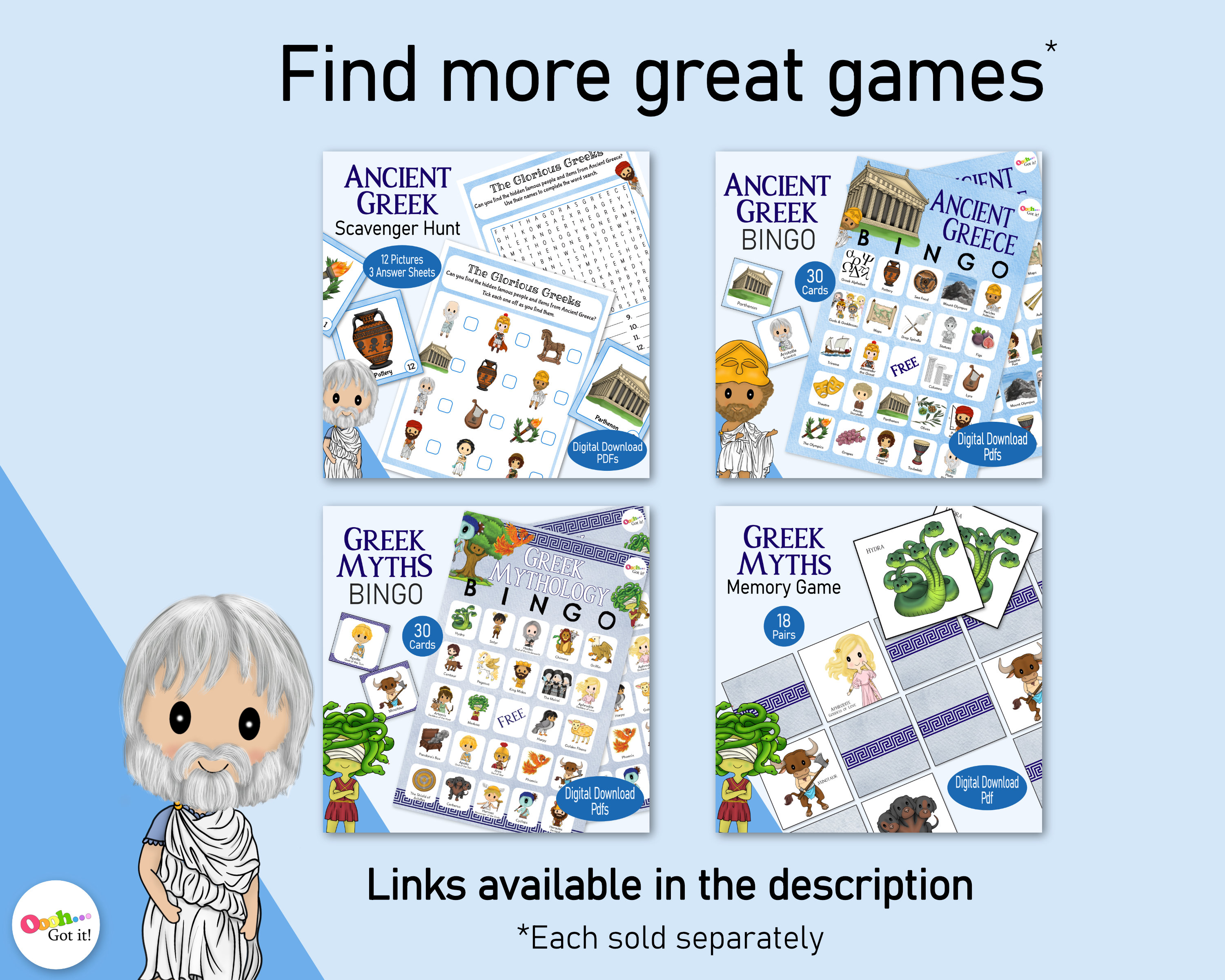 Ancient Greek Memory Game, a Printable Greek History Card Game, for a ...