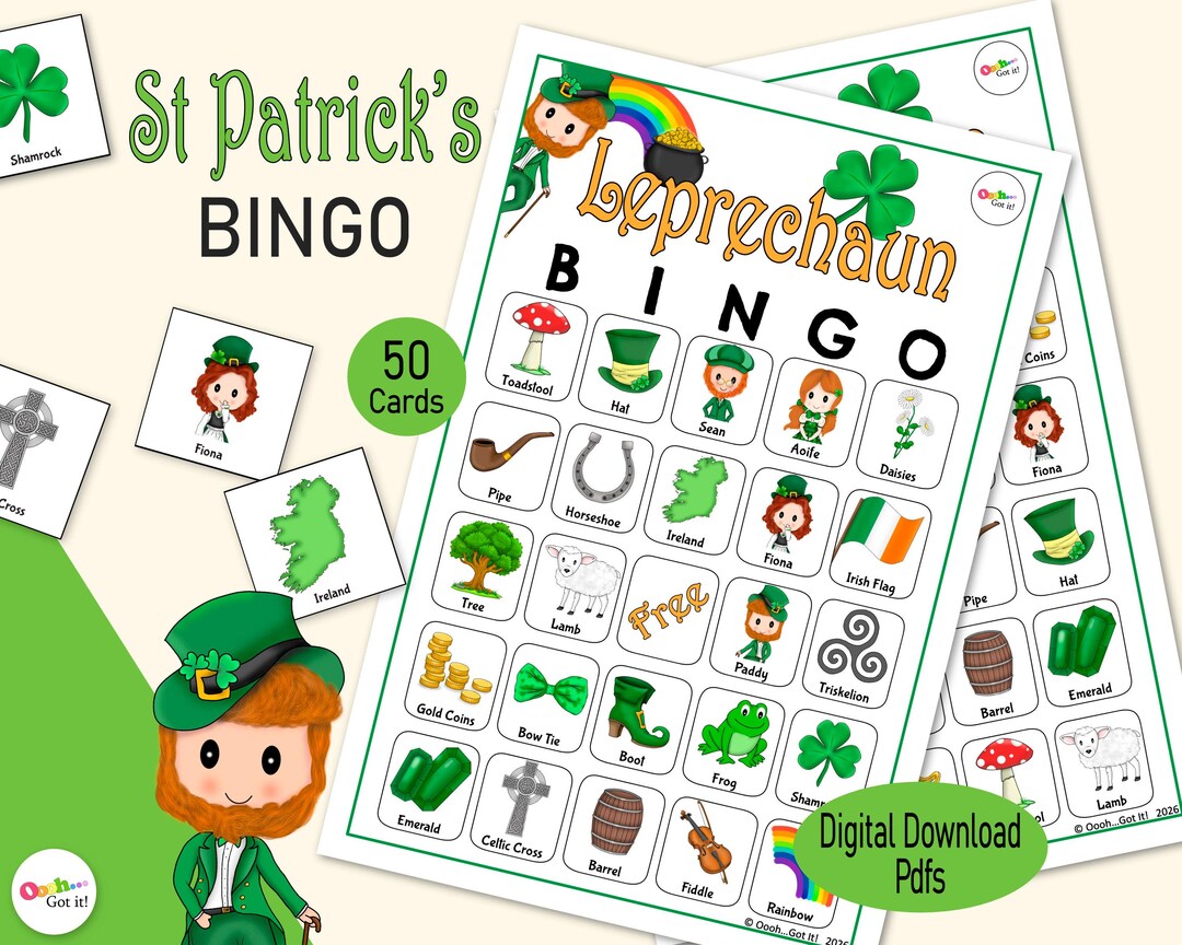 Leprechaun Bingo Game for Kids - 50 Unique Cards – St Patrick’s Day ...