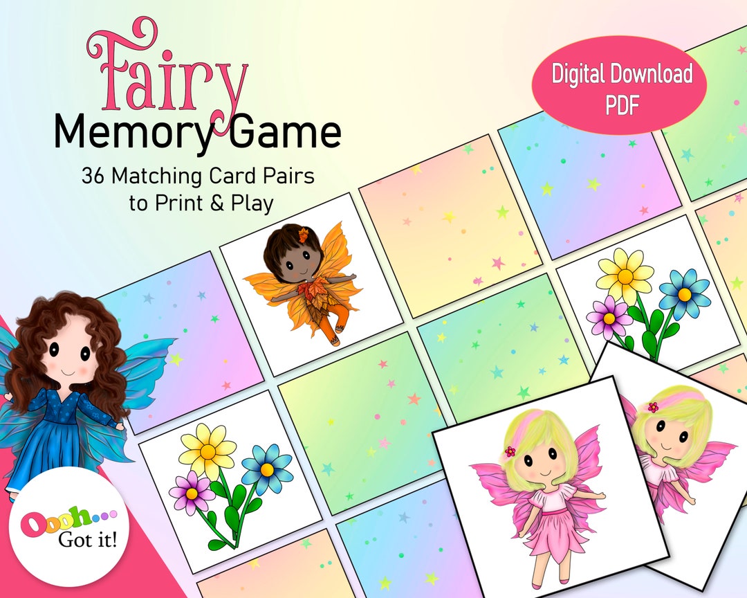 Fairy Memory Cards Game a Printable Rainbow Picture-matching - Etsy
