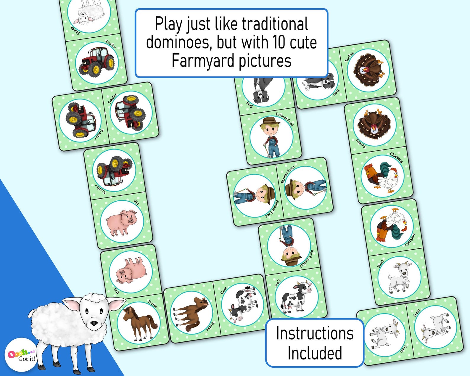 Farm Animals Dominoes, a Printable Farmyard Game Party Favor, or Gift ...
