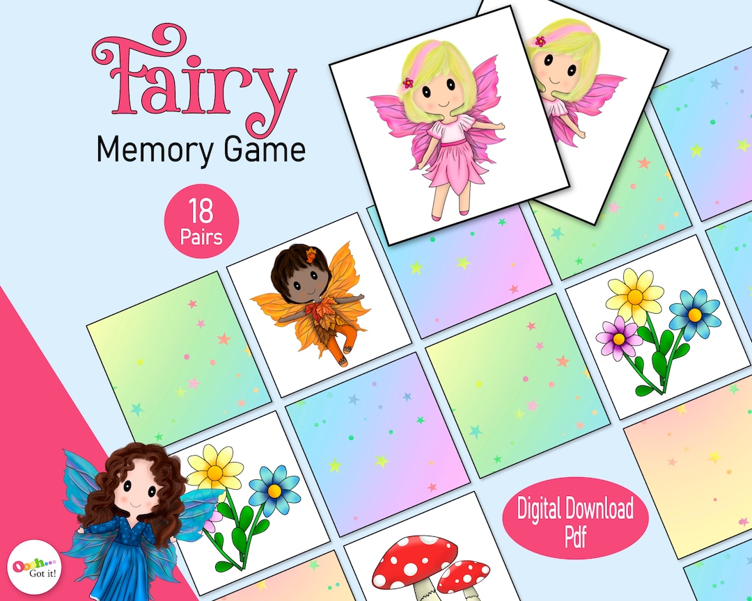 Fairy Memory Cards Game, a Printable Rainbow Picture-matching Travel ...