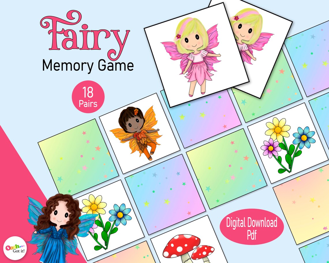 Fairy Memory Cards Game, a Printable Rainbow Picture-matching Travel ...