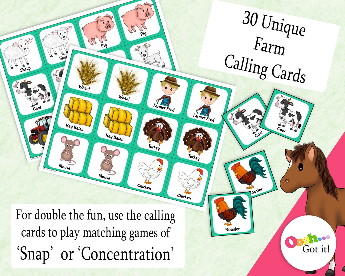 Farm Animals Bingo a Printable Farmyard Kids Game 30 Cards | Etsy