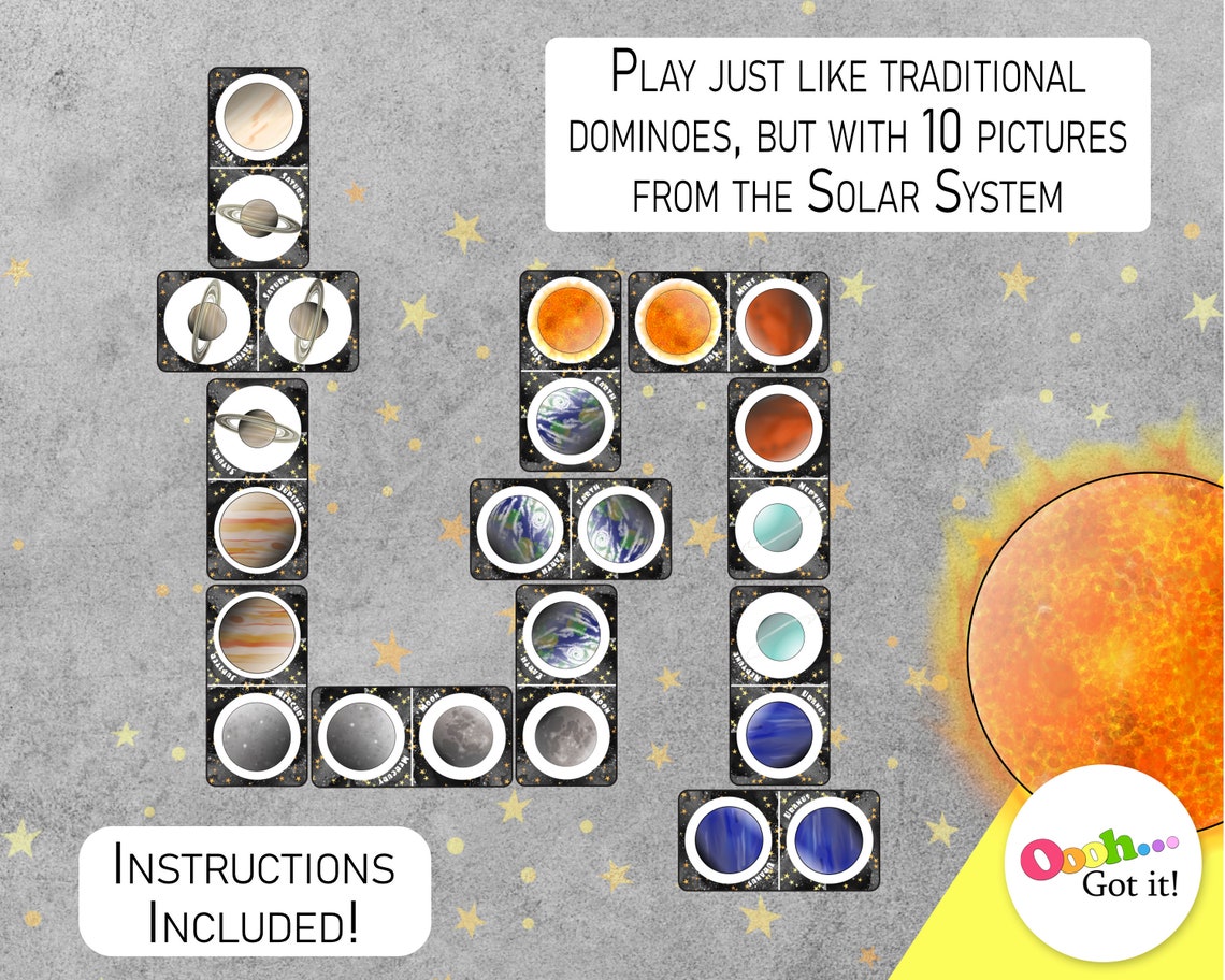 Solar System Dominoes a Printable Picture Matching Space | Etsy