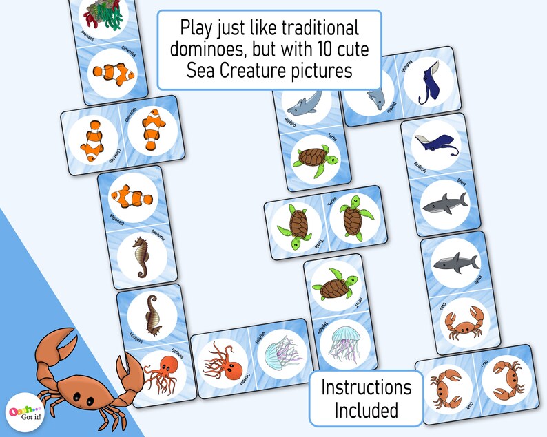 Under the Sea Dominoes, a Printable Ocean Party Favor, Summer Birthday ...