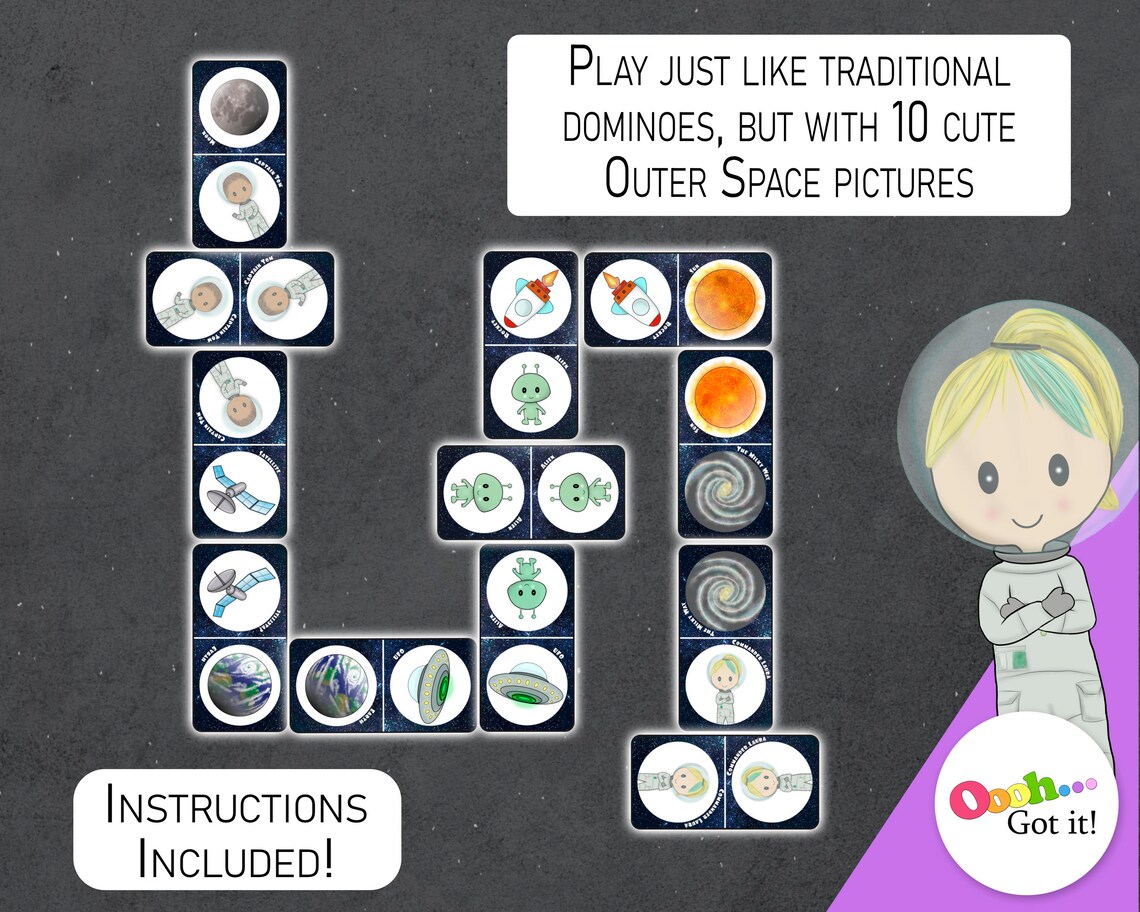Outer Space Dominoes a Printable Alien Kids Activity Game | Etsy