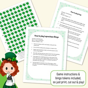 St. Patrick's Day Bingo, a Printable Leprechaun Game, a Irish Shamrock ...