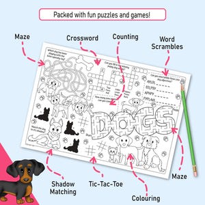 Dog Placemat, a Printable Birthday Party Activity Sheet for Kids, a ...