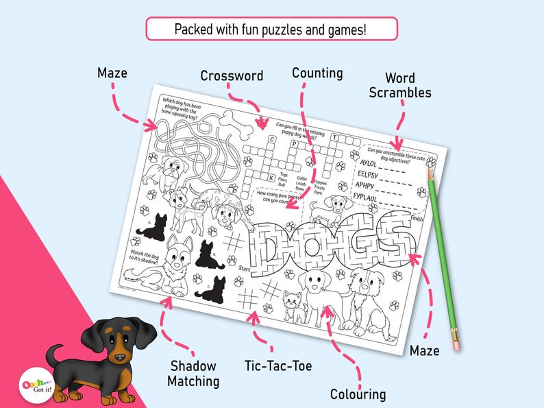 Dog Placemat, a Printable Birthday Party Activity Sheet for Kids, a ...