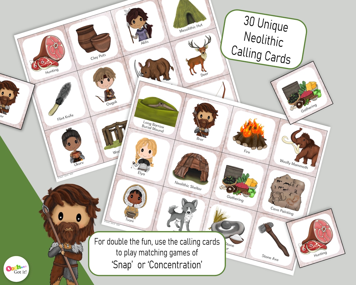 Stone Age Bingo Cards, a Printable Prehistoric Party Game, Kids ...