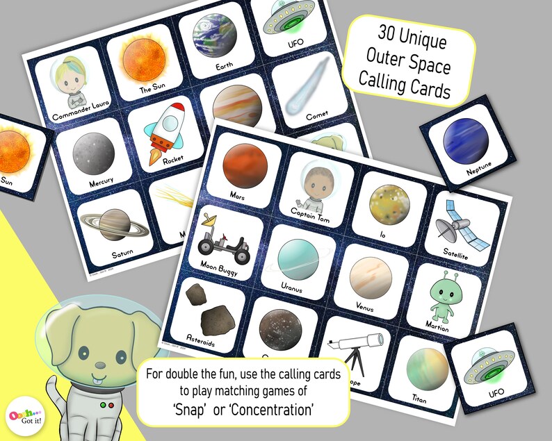 Space Bingo Cards, a Printable Alien Party Game, or Kids Solar System ...