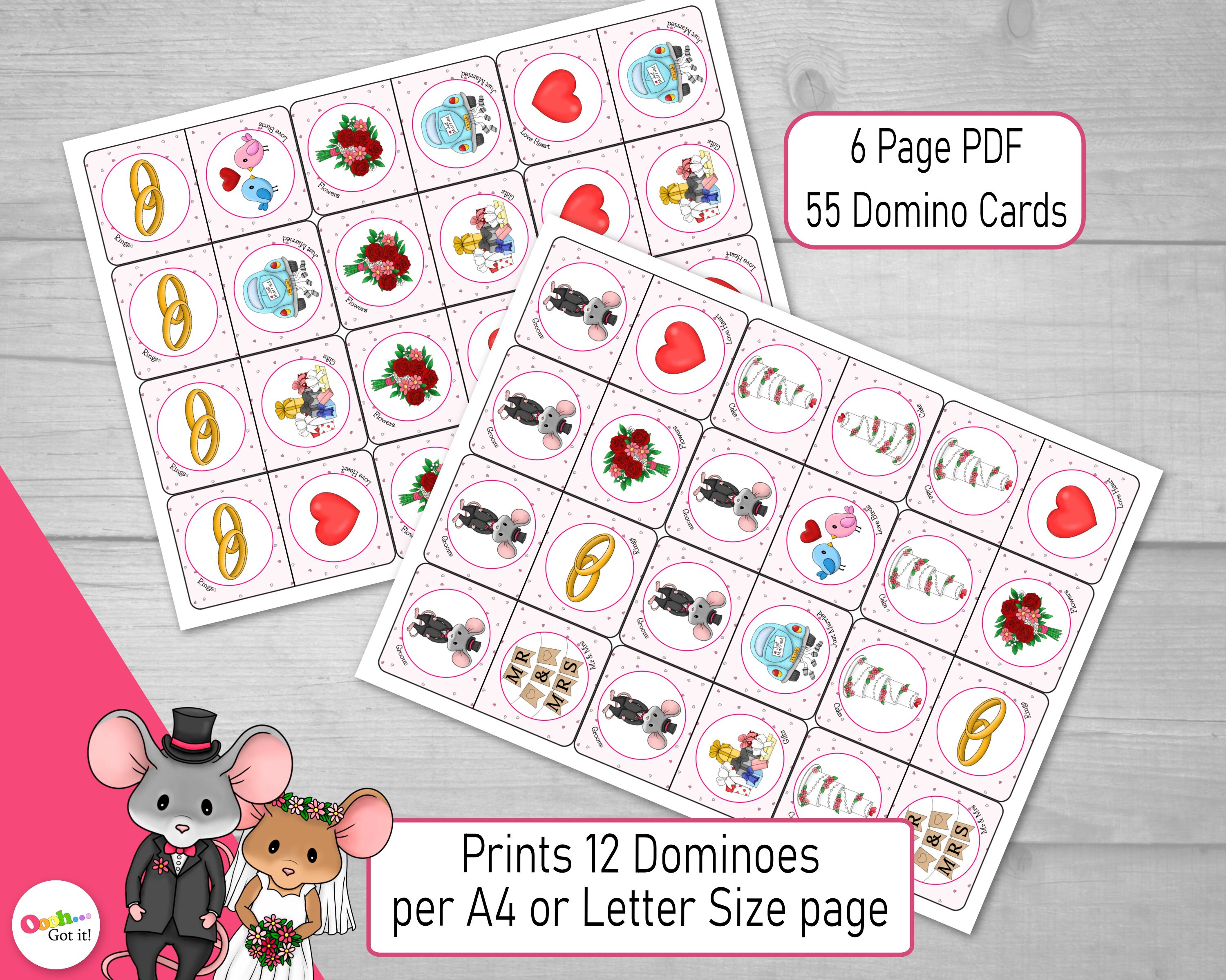 Wedding Dominoes, a Cute Printable Wedding Mouse Reception Game for ...