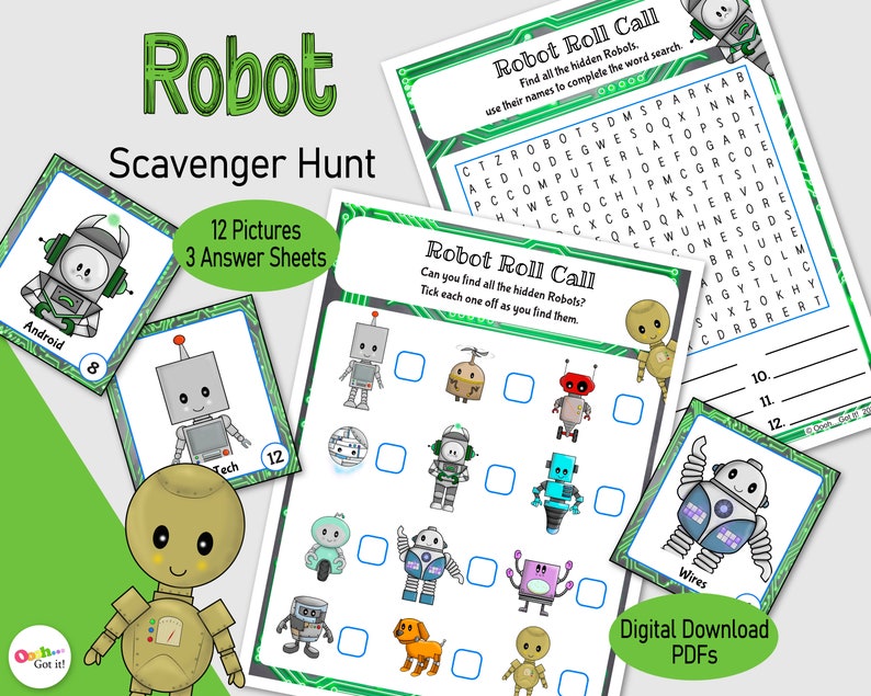 Robot Scavenger Hunt, a Printable Picture Matching Game, for a Boys ...