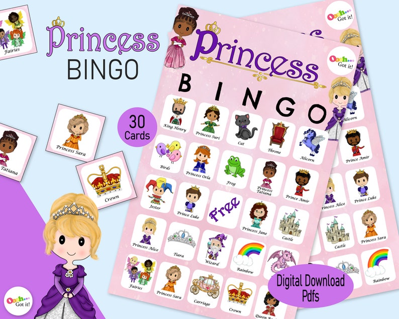 Princess Bingo Game 30 Printable Royal Bingo Cards for Girls - Etsy