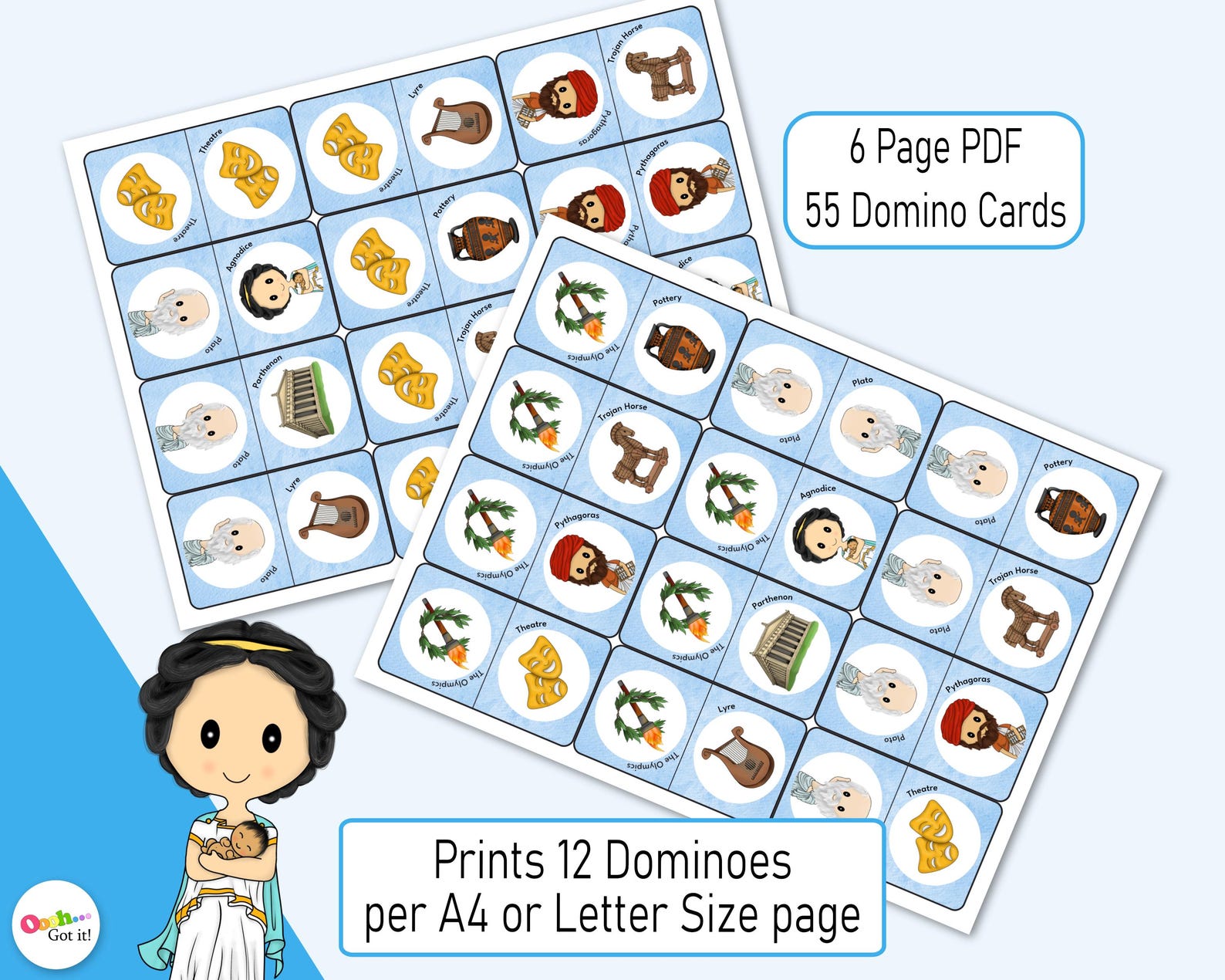 Ancient Greece Dominoes, a Printable Greek History Picture Matching ...