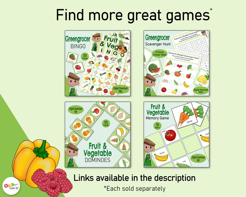 Fruit & Vegetable Memory Game, a Greengrocer, Farmers Market, Healthy Eating Picture Matching ...