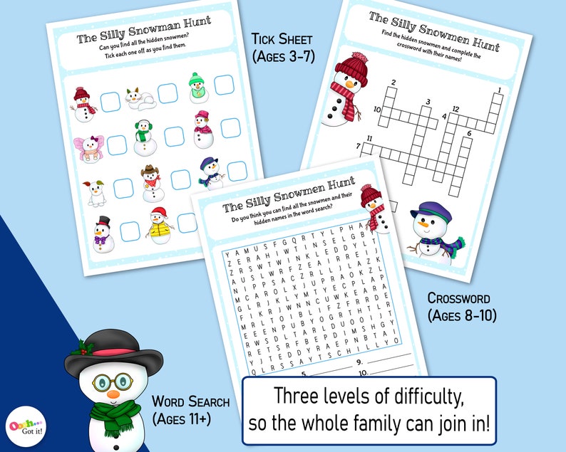 Snowmen Picture Scavenger Hunt, a Printable Hide & Seek Winter Game for ...