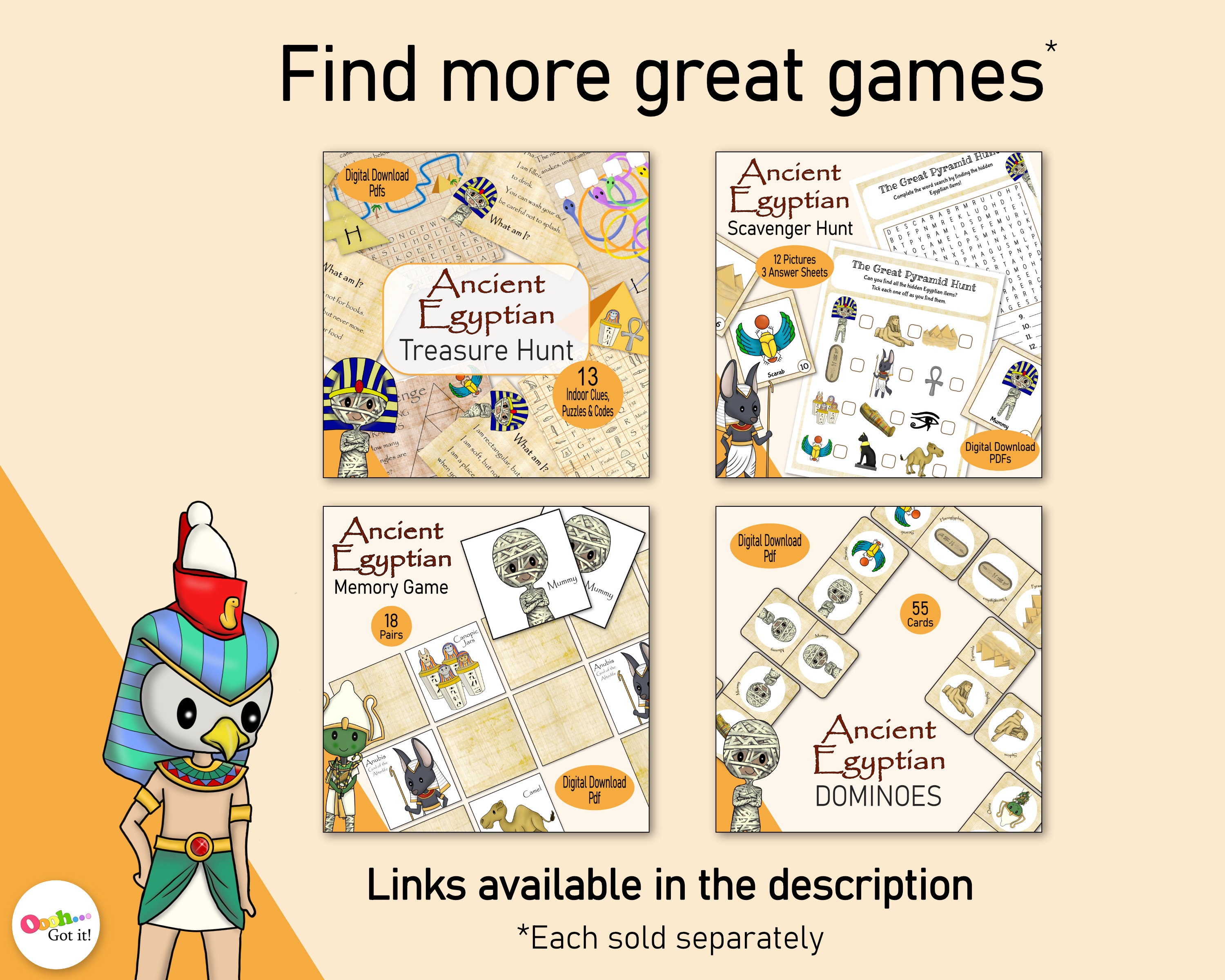 Ancient Egyptian Bingo Cards, a Printable Mummy Party Game, Kids ...