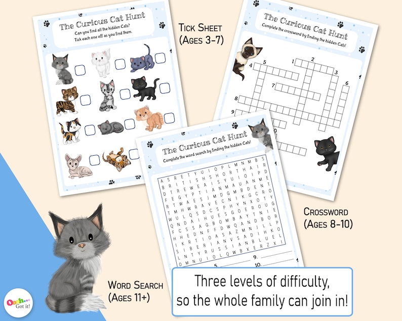 Kitty Cat Picture Scavenger Hunt, a Printable Hide & Seek Game for Kids ...