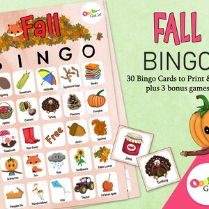 Fall Bingo a Autumn Printable Kids Activity 30 Cards for - Etsy