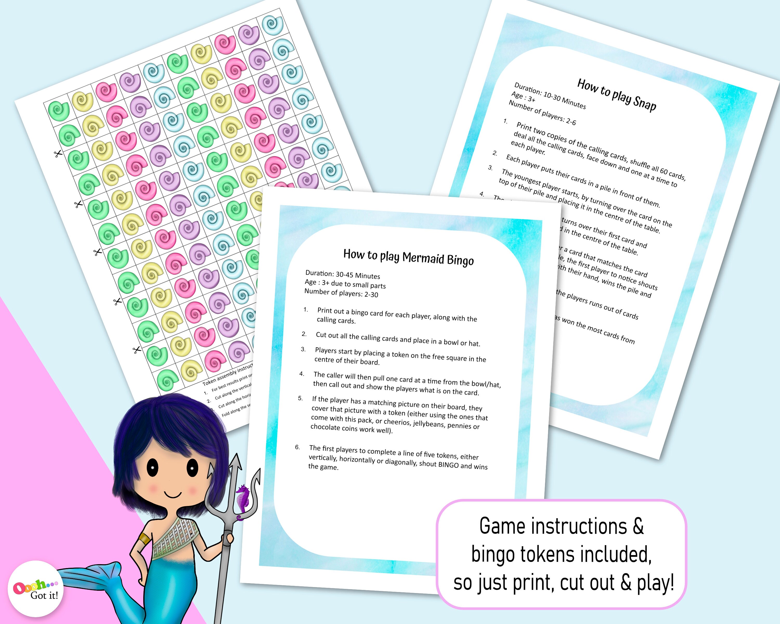 Mermaid Bingo Game, a Printable Under the Sea Kids Activity, for a ...